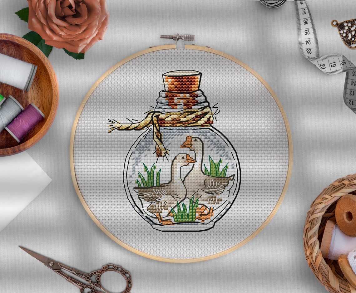 Cross Stitch Geese Pattern PDF Bird Cross Stitch Bottle Cross Stitch ...
