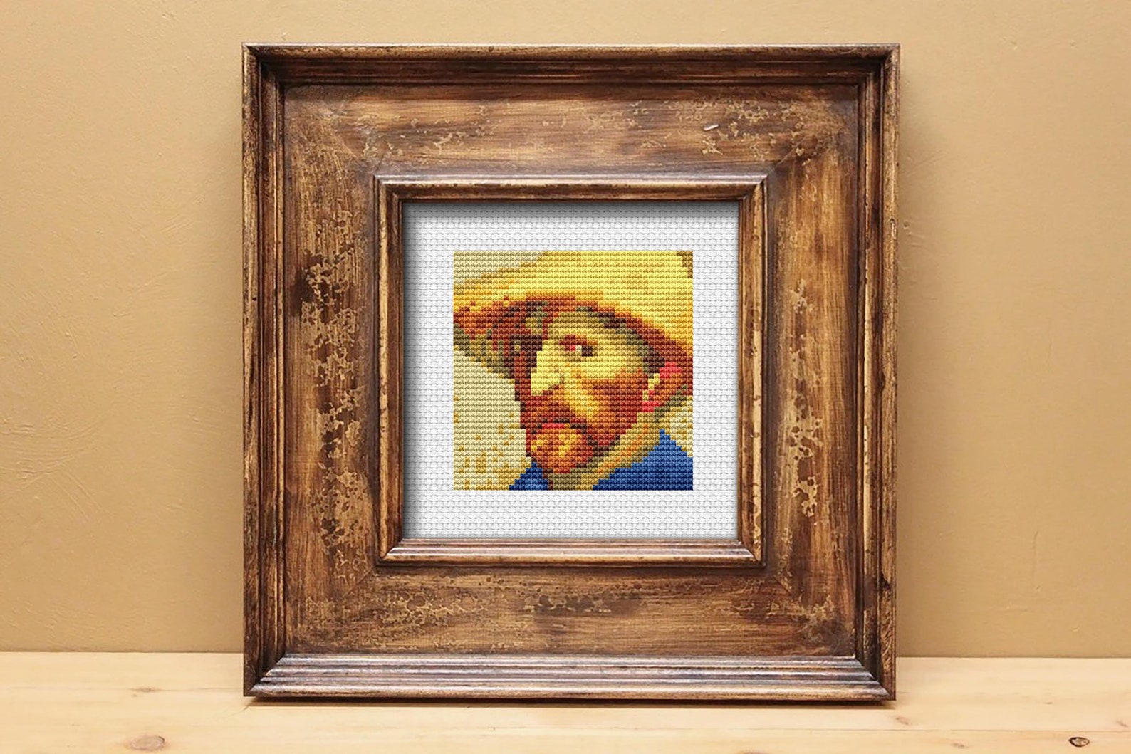 Tiny Portrait Cross Stitch Van Gogh Self Portrait in Hat Counted Cross ...