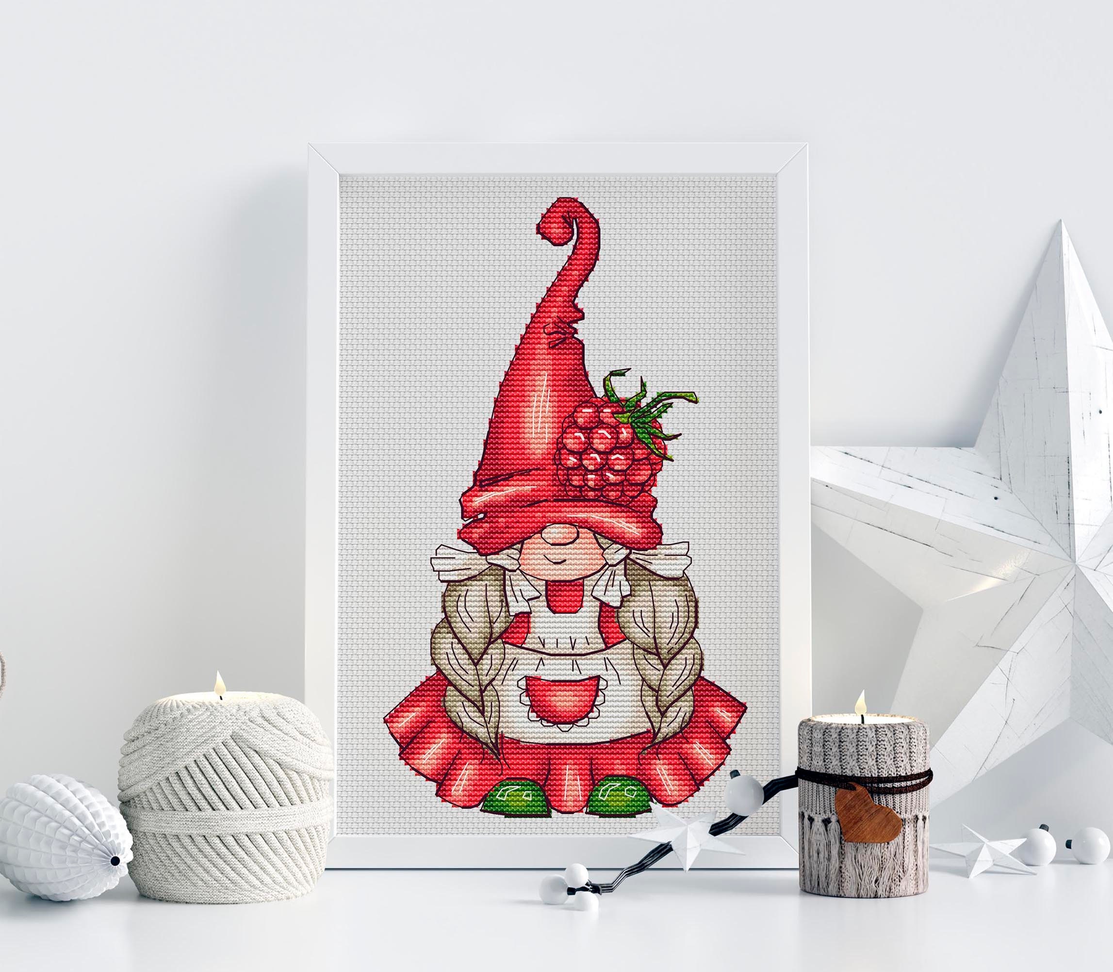 Crimson Gnome Cross Stitch Raspberry Gnome Girl Cross Stitch Pattern ...