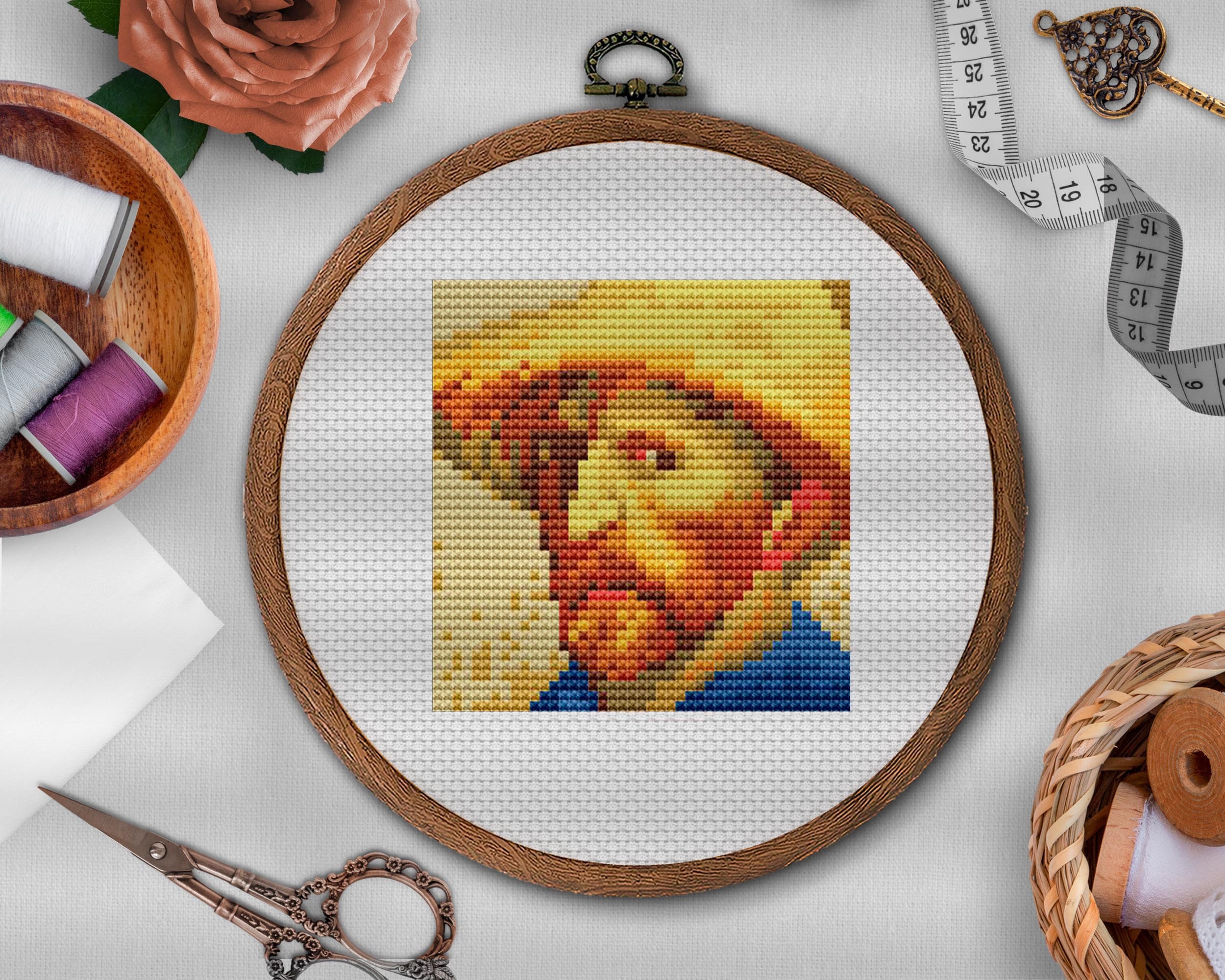 Tiny Portrait Cross Stitch Van Gogh Self Portrait in Hat Counted Cross ...