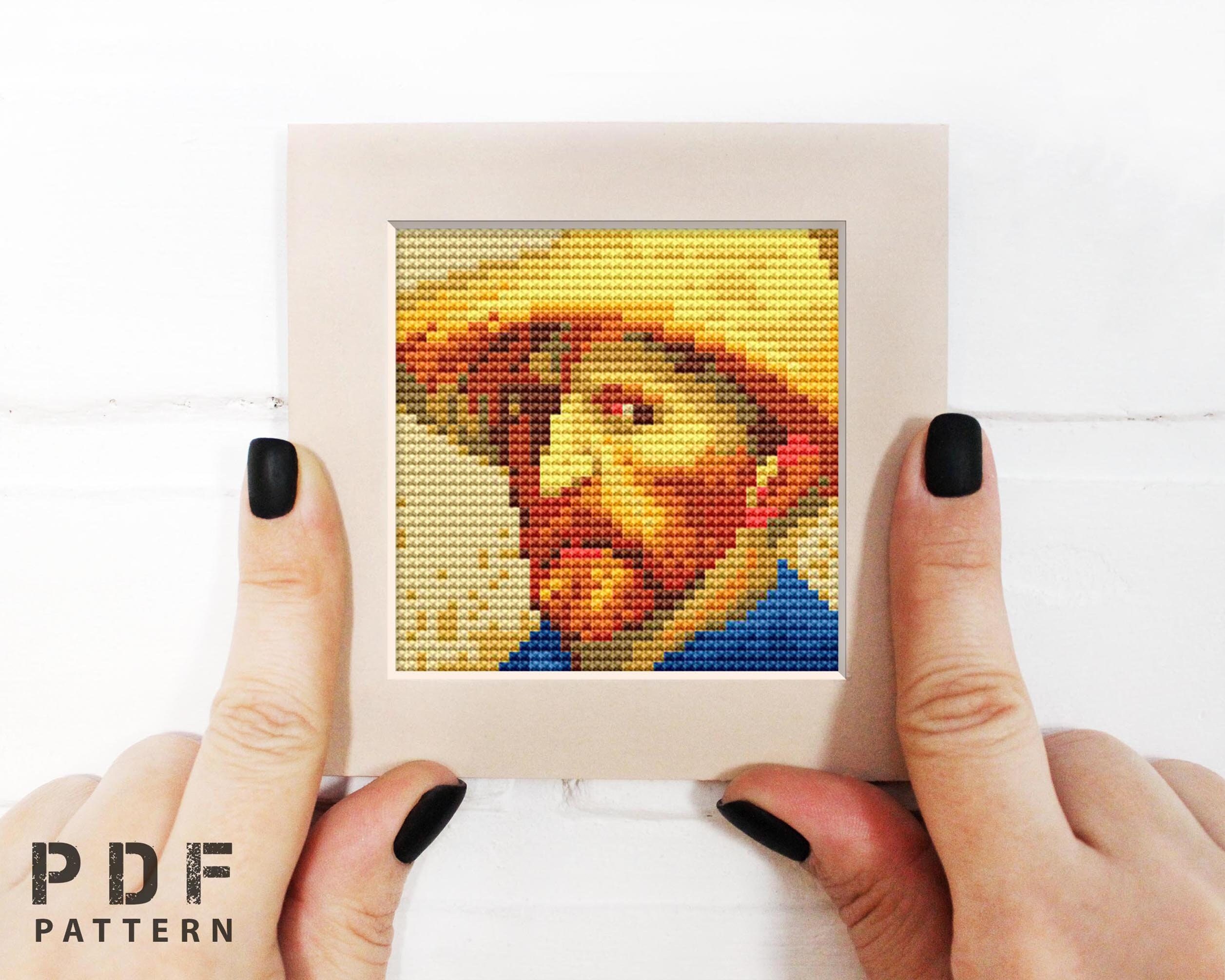 Tiny Portrait Cross Stitch Van Gogh Self Portrait in Hat Counted Cross ...