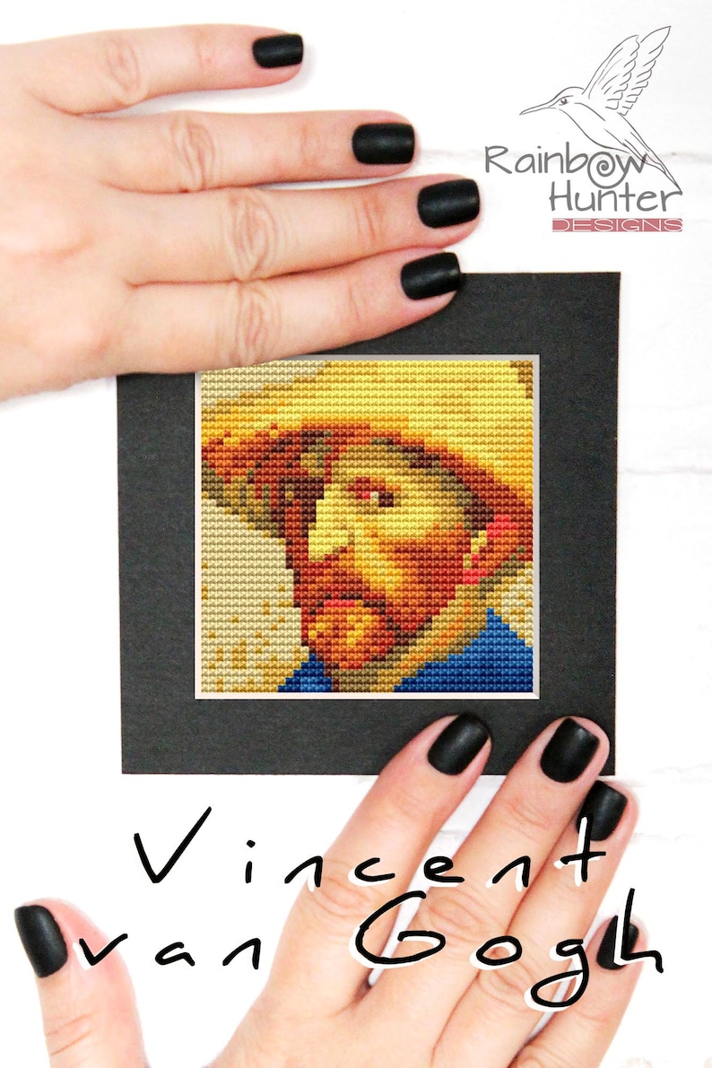 Tiny Portrait Cross Stitch Van Gogh Self Portrait in Hat Counted Cross ...