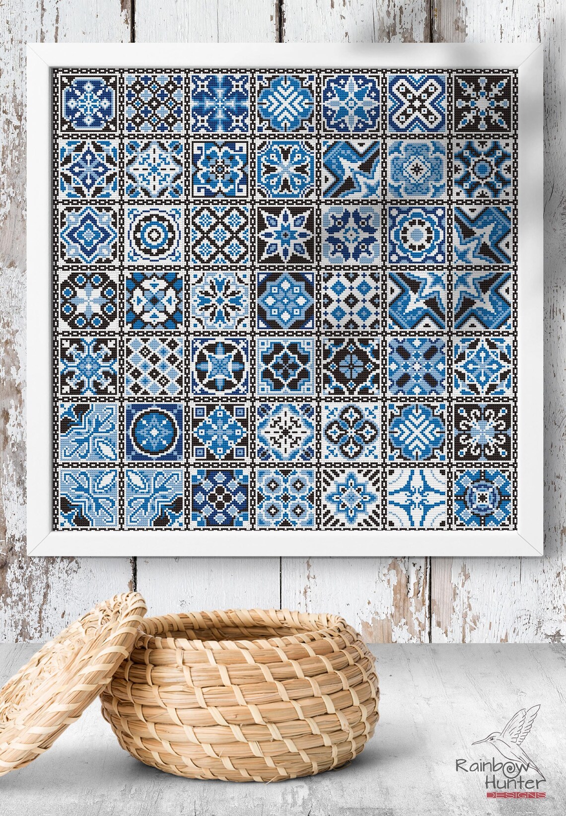 Blue Patchwork Cross Stitch Pattern Squares Tile Cross Stitch Quaker ...
