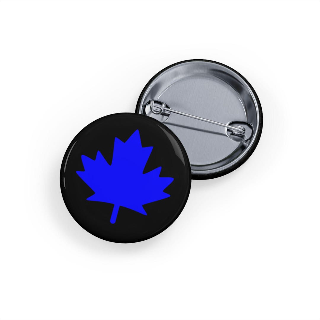 Blue + Black Maple Leaf (pin/button/badge) - Canadian Pride, Stylish ...