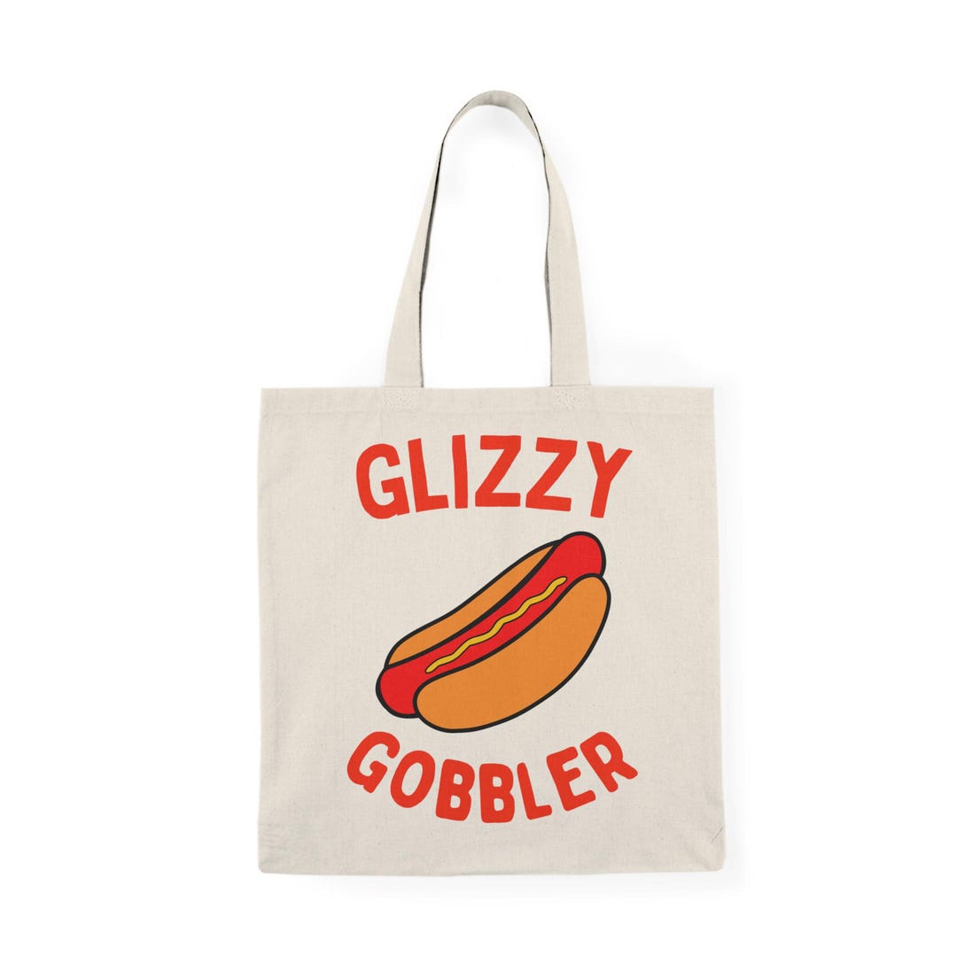 Glizzy Gobbler Tote Bag - Simple Red Font - Hotdog Fan, BBQ Foodie Meme ...
