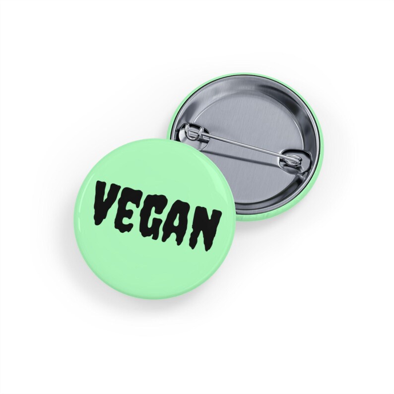 Vegan (pin/button, 4 Sizes) Black Horror Drip, Punk Foodie, Plant-based ...