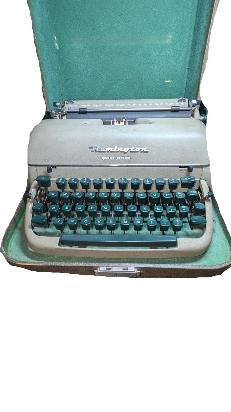 Remington Rand Quiet-riter Miracle Tab Green Typewriter W/ Case Vintage ...