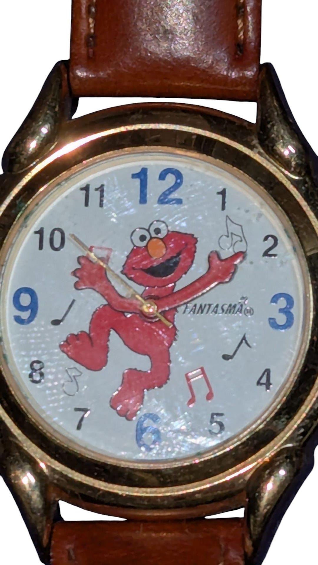 Fantasma Sesame Street Elmo Watch Brown Leather Band 35mm NEEDS BATTERY ...
