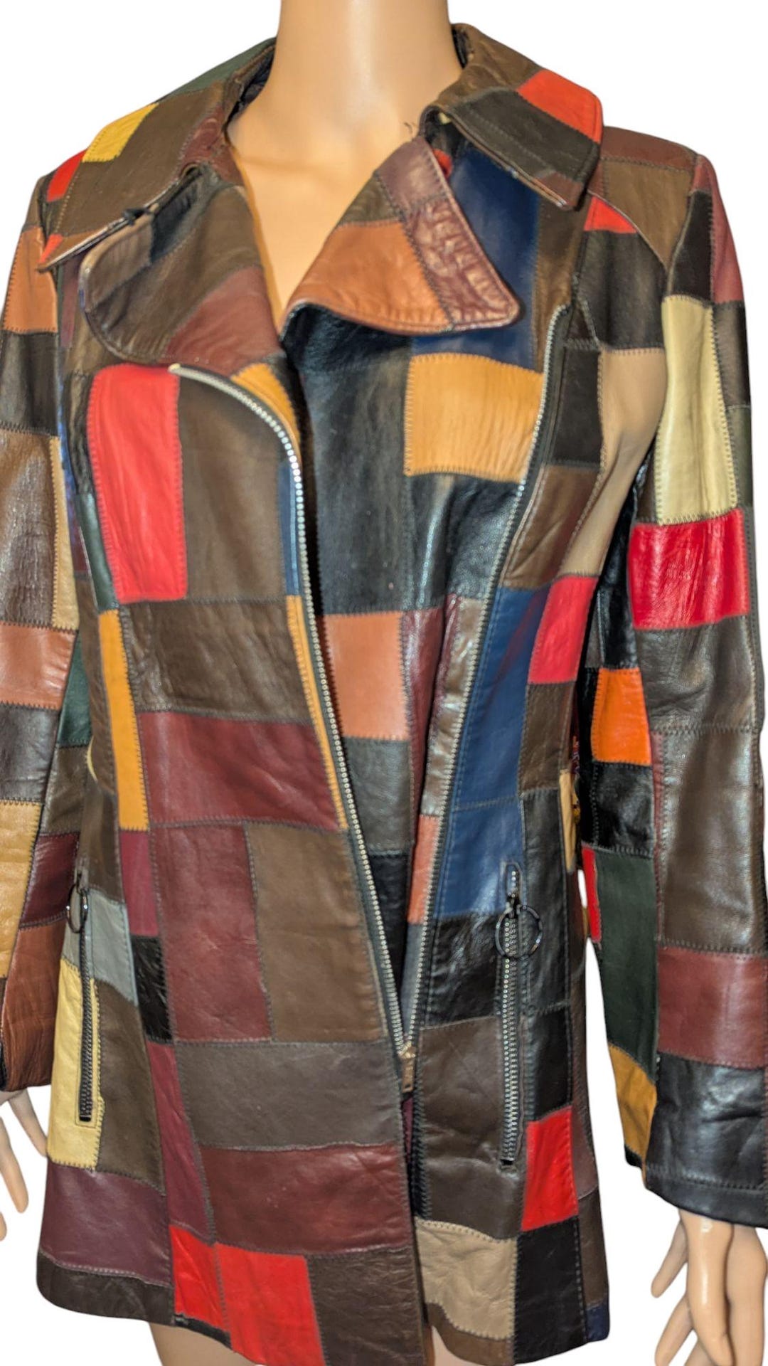 La Vogue Patchwork Leather Jacket Women Size 10 Multi-colored Three ...