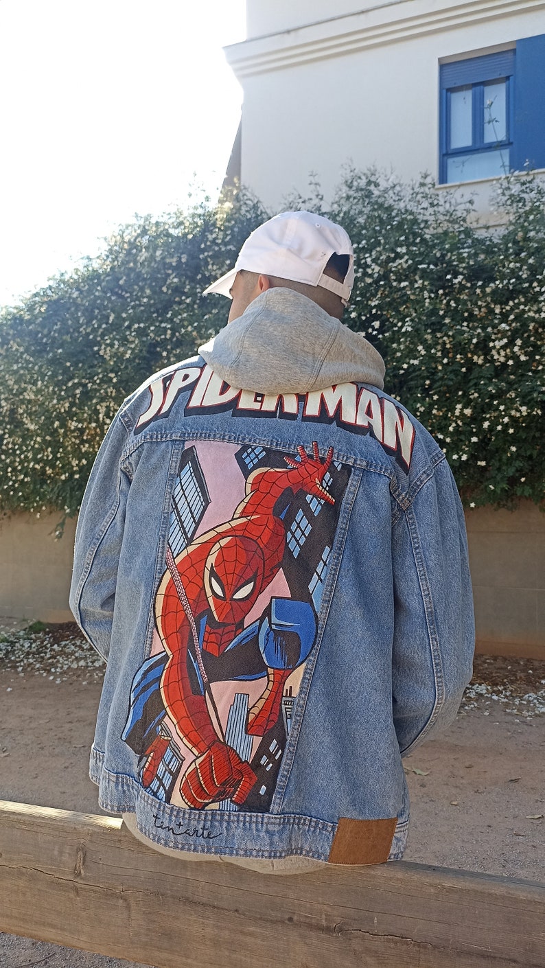 Hand-painted Denim Jacket – Spiderman, Unique Jacket, Comic Clothing ...