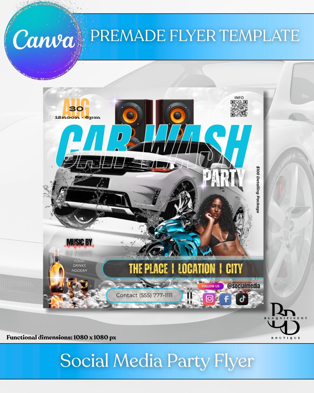 Animated Car Wash Party Flyer: Editable Canva Template (1080x1080 MP4 ...