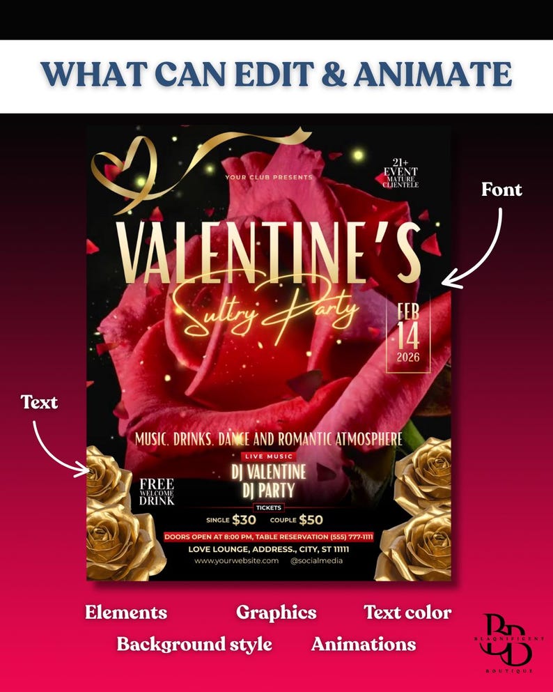 2026 Valentine's Sultry Party Flyer | Red & Black Invitation | Canva ...