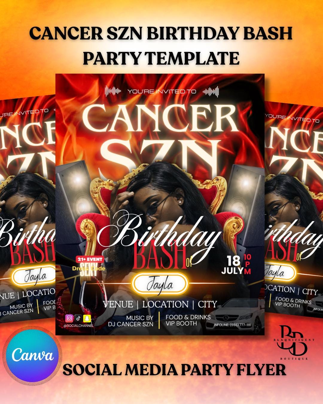 Cancer SZN Birthday Bash Flyer | Editable Motion Party Invite (digital ...