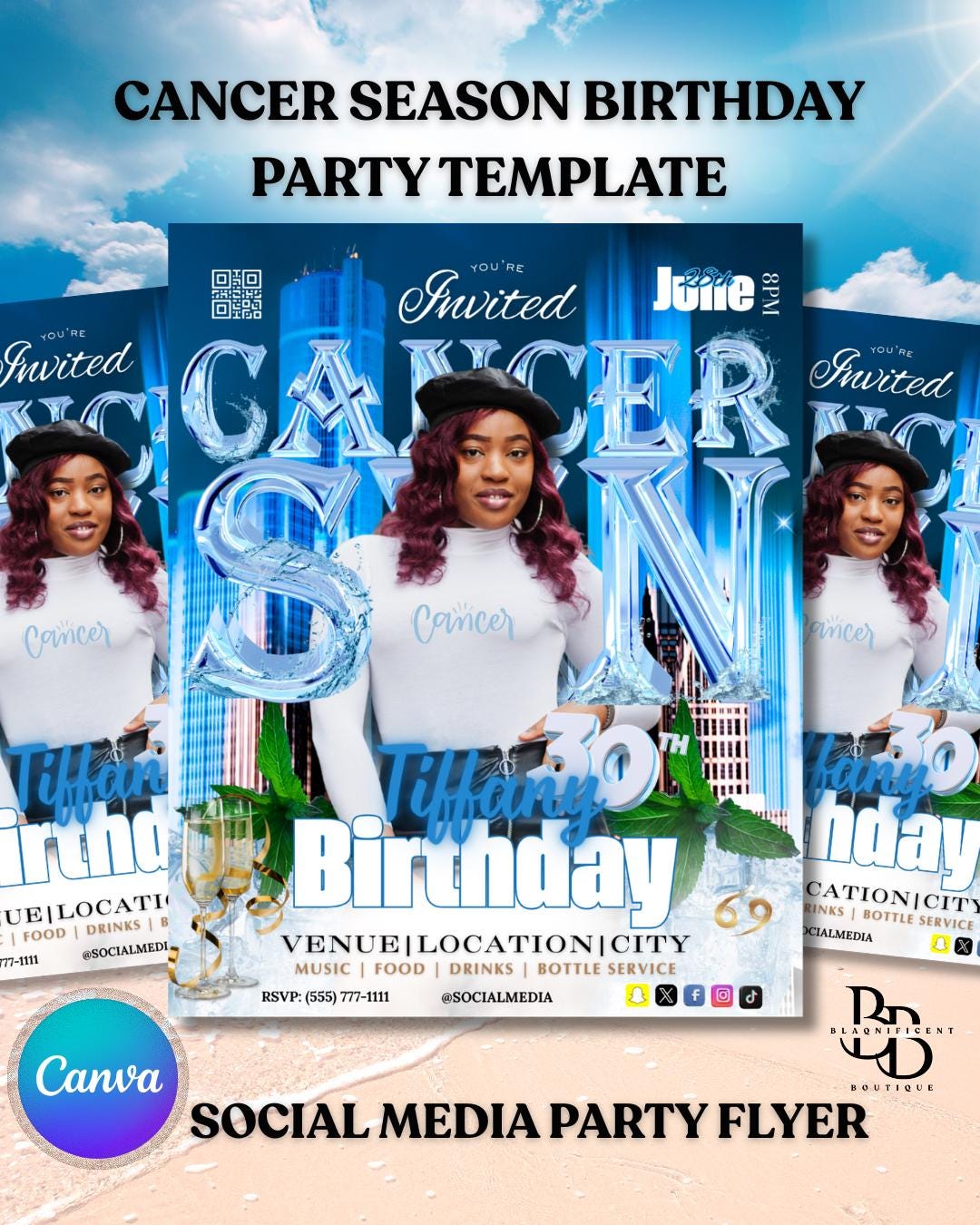 Cancer SZN 30th Birthday Party Flyer | Zodiac Birthday Invitation ...