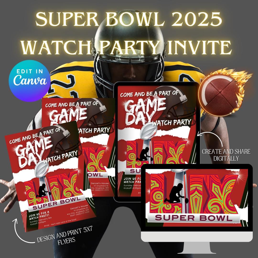 Super Bowl LIX 2025 Watch Party Invitation Canva Super Bowl Watch Party ...