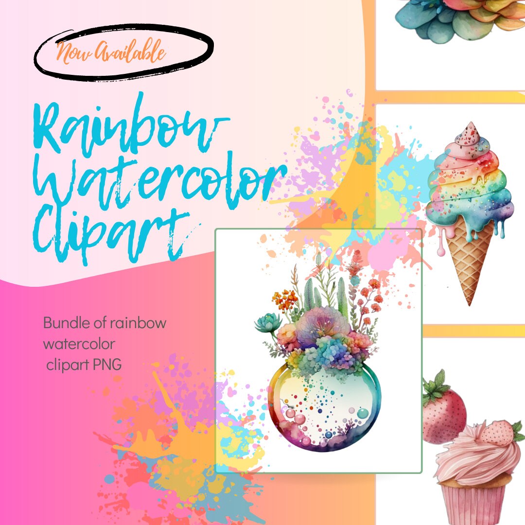 Summer Time Rainbow Watercolor Clipart - Etsy