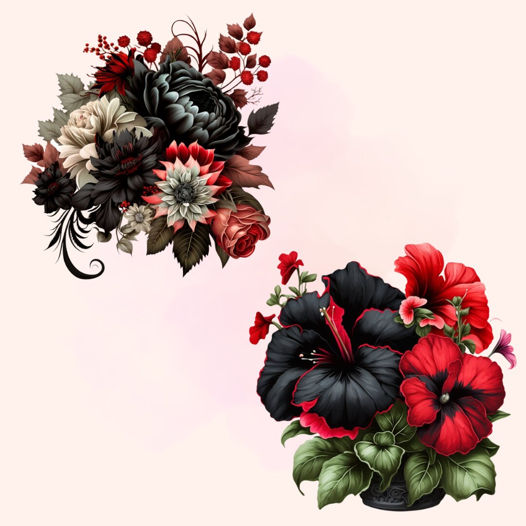 Red and Black Floral Boutiques Clipart Bundle PNG 18 Total Wedding ...
