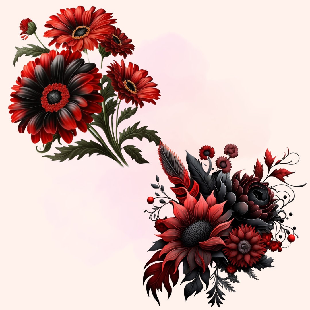 Red and Black Floral Boutiques Clipart Bundle PNG 18 Total Wedding ...