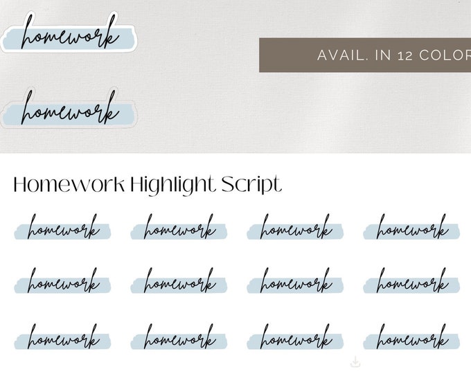 Homework Script Stickers S052 School Work Word Stickers for Planner ...