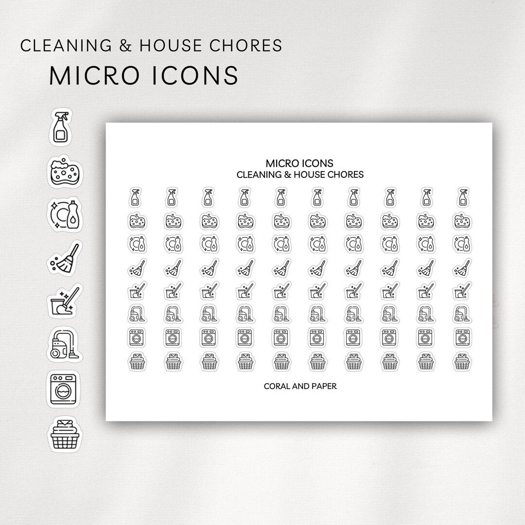 House Chores Cleaning Micro Icon Sticker | Minimalist Functional ...