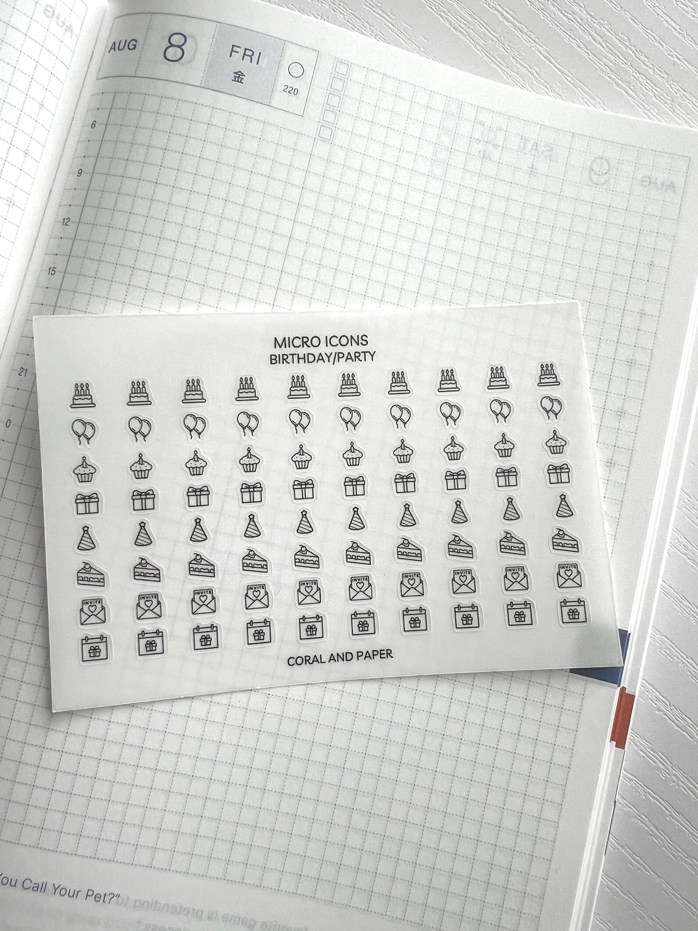 Birthday Party Micro Icons – Mini Black & White Functional Planner ...
