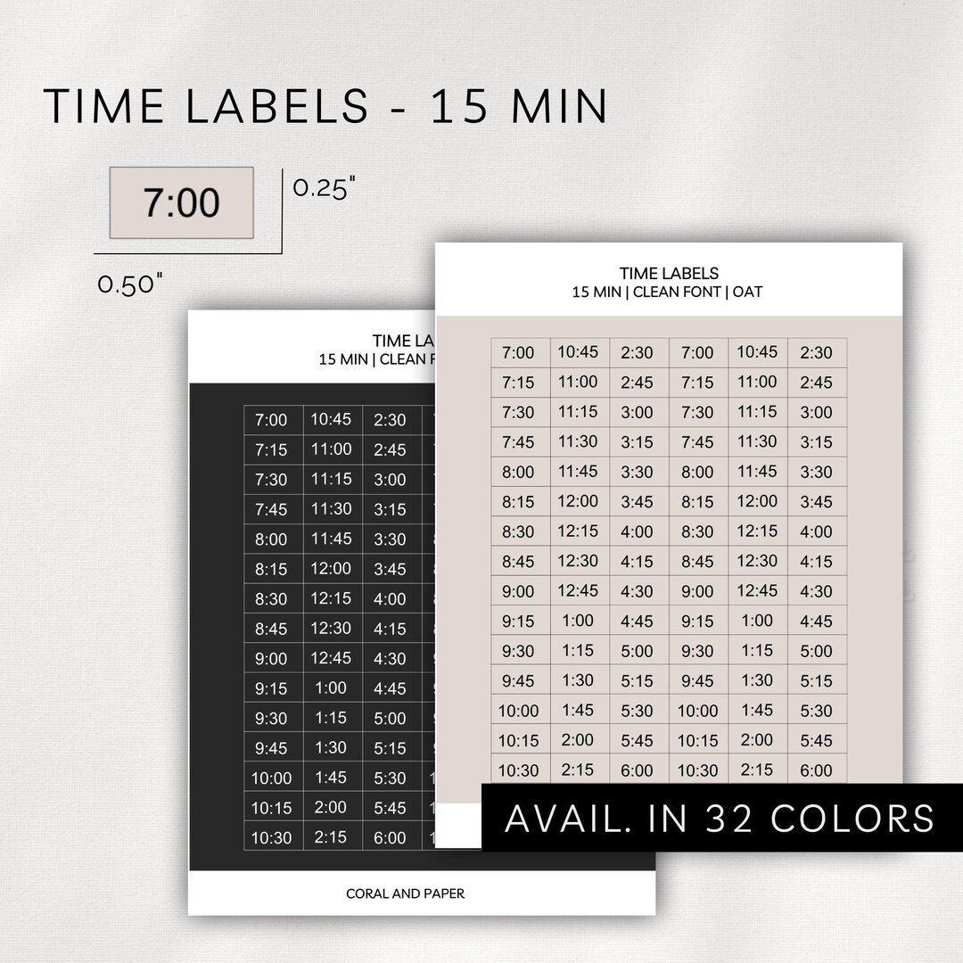 TIME LABELS - 15 Minutes Labels | Planner Stickers | Minimal Functional ...