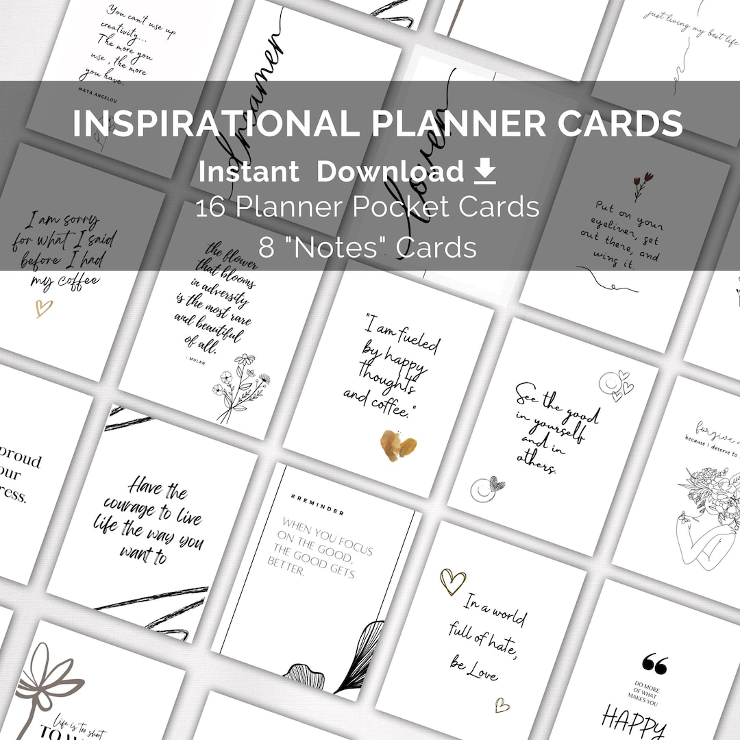 Printable Planner Cards, Inspirational Planner Pocket Cards, Minimal ...