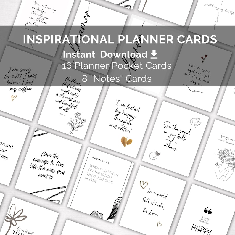 Printable Planner Cards, Inspirational Planner Pocket Cards, Minimal ...