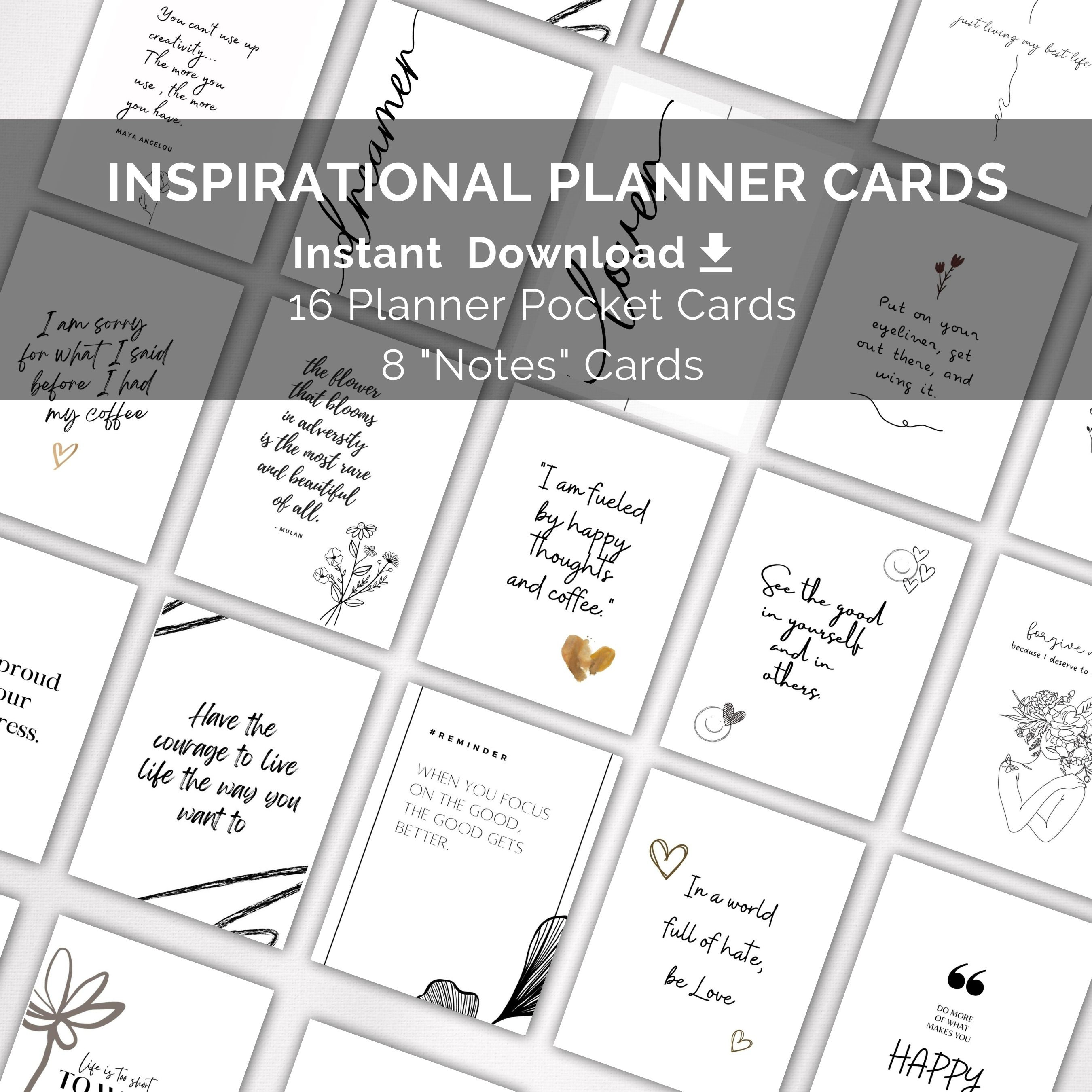 Printable Planner Cards, Inspirational Planner Pocket Cards, Minimal ...