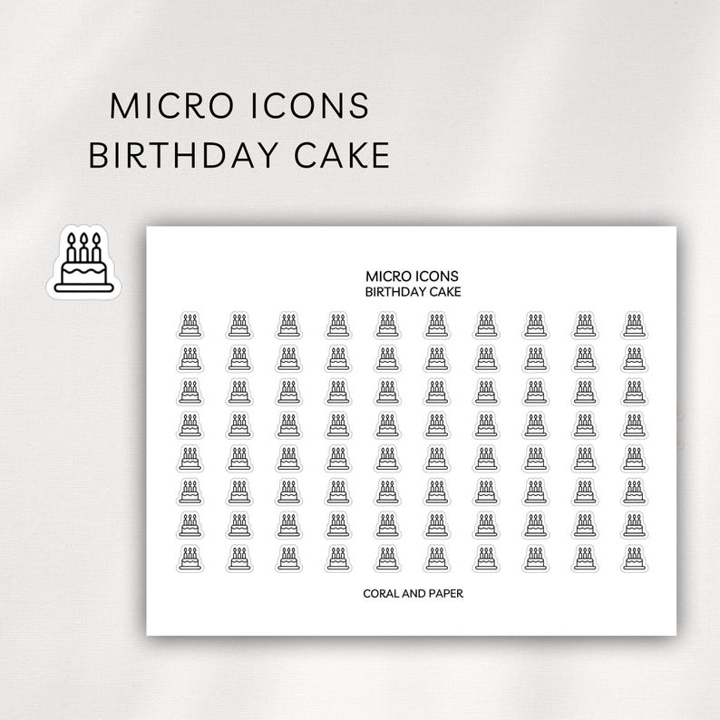 Birthday Cake Micro Icons | Birthday Planner Stickers | Celebration ...