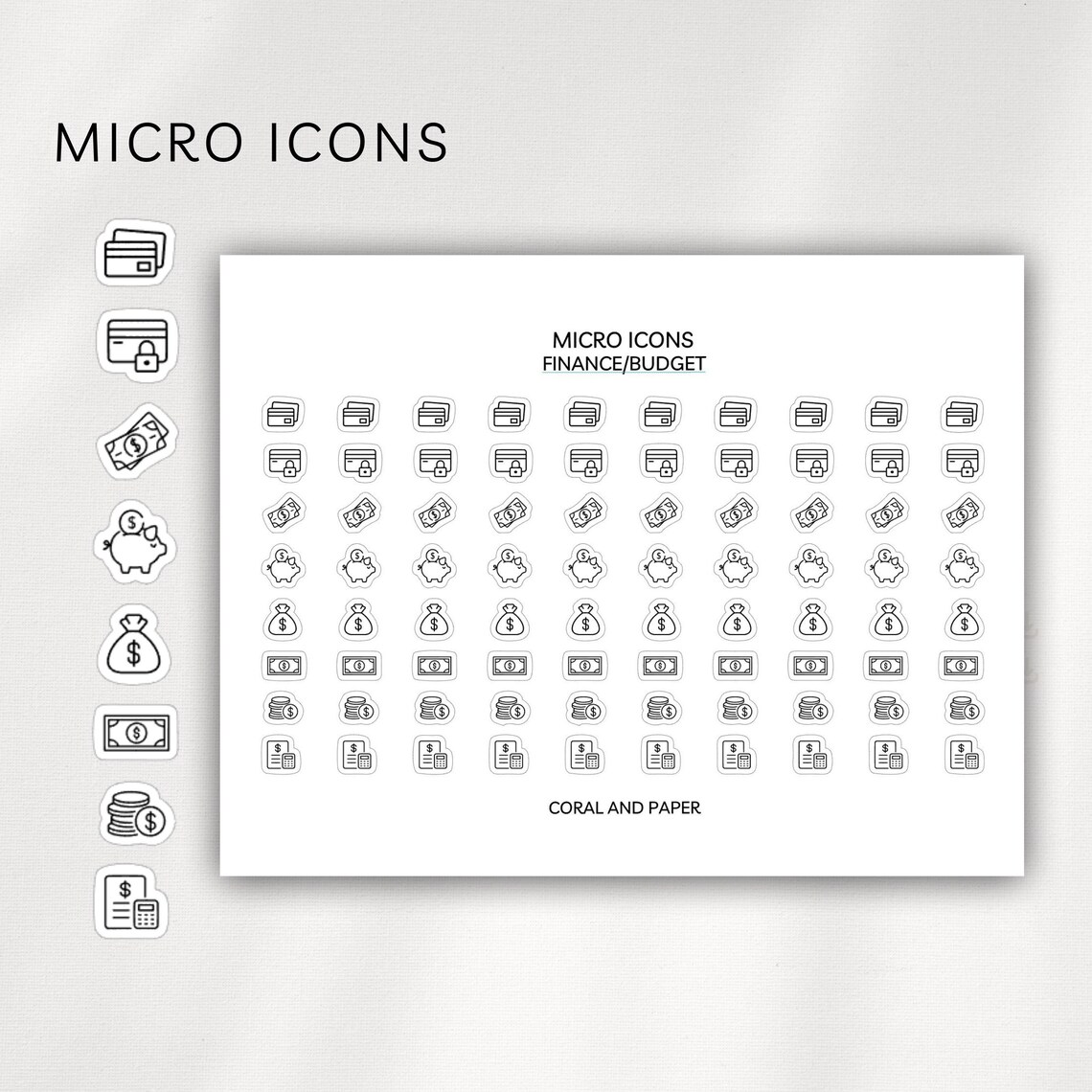Credit Card Finance Micro Icon Sticker Sheet | Minimalist Functional ...