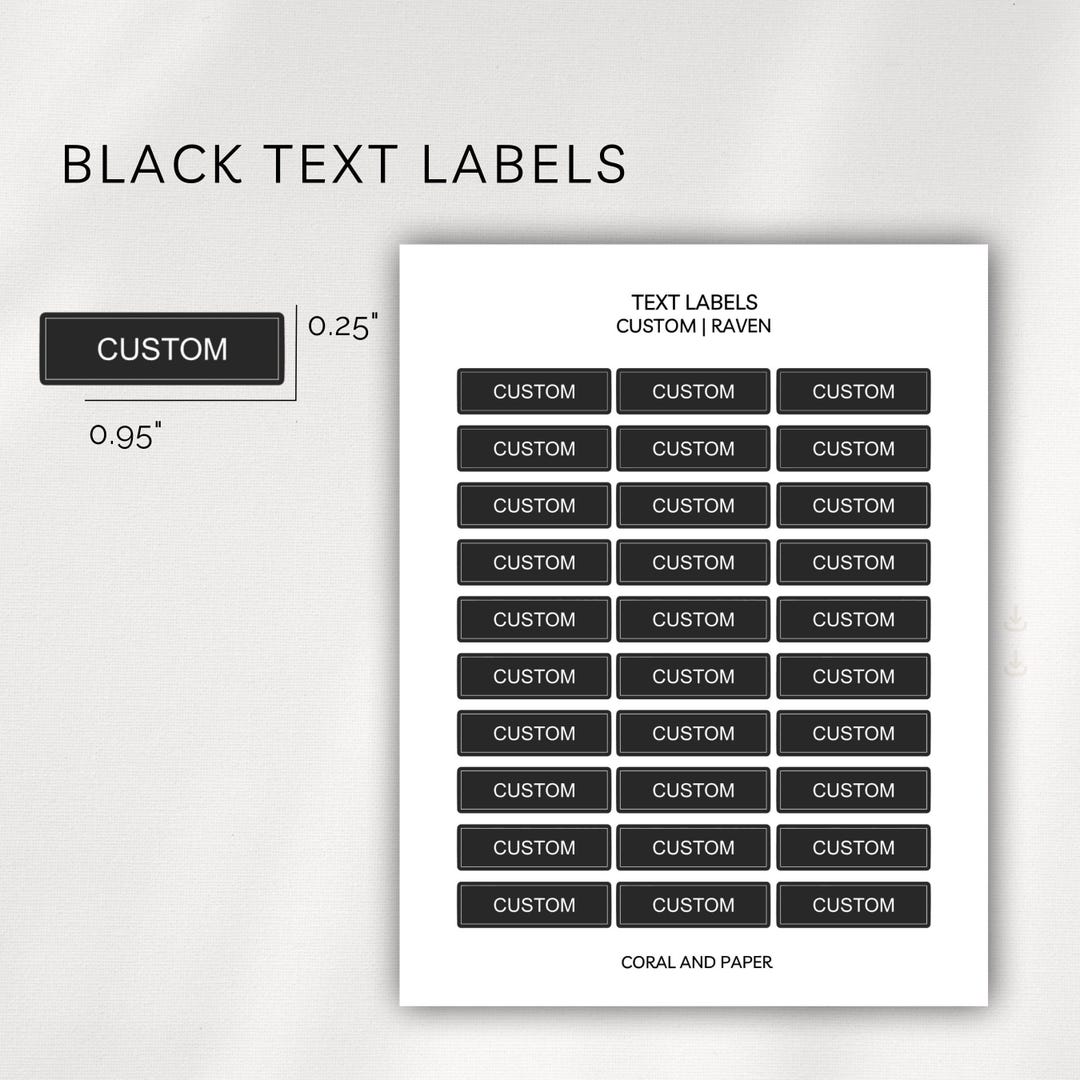 CUSTOM TEXT - Black Labels | Planner Script | Minimal Functional ...