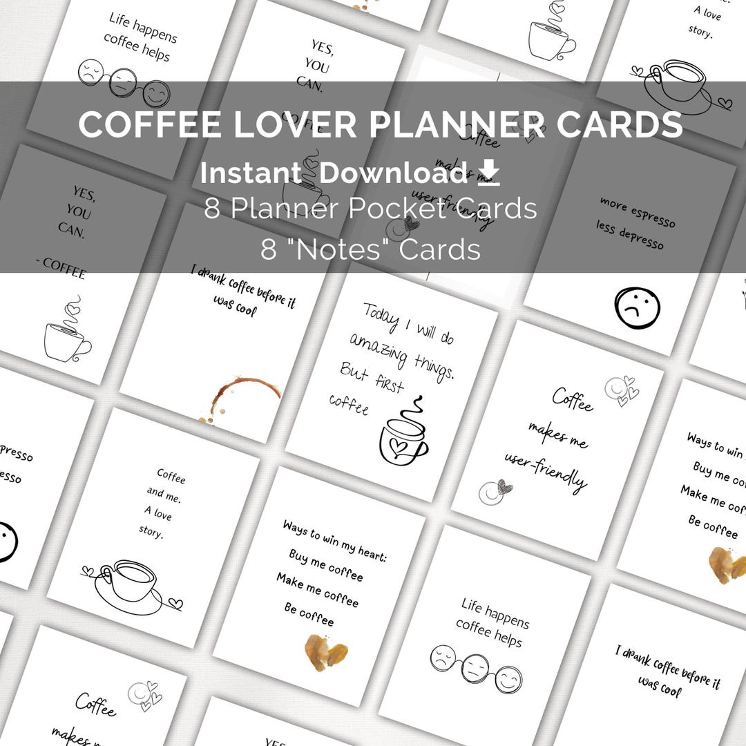 COFFEE LOVER - Printable Planner Cards, Inspirational Planner Pocket ...