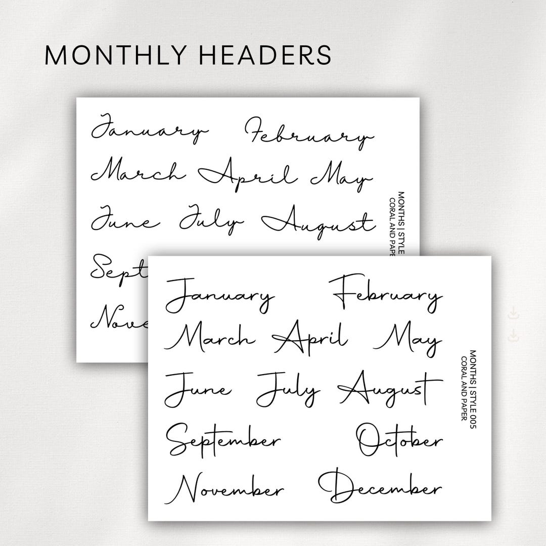 CURSIVE MONTHLY HEADERS - Planner Stickers | Script Months | Bujo ...