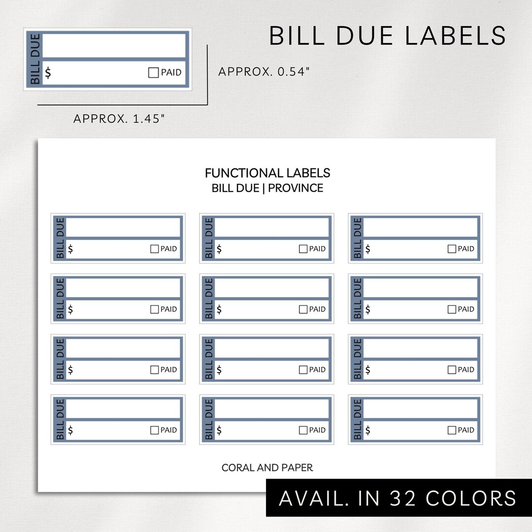 Bill Due Labels | Functional Planner Stickers | Minimal Budget ...