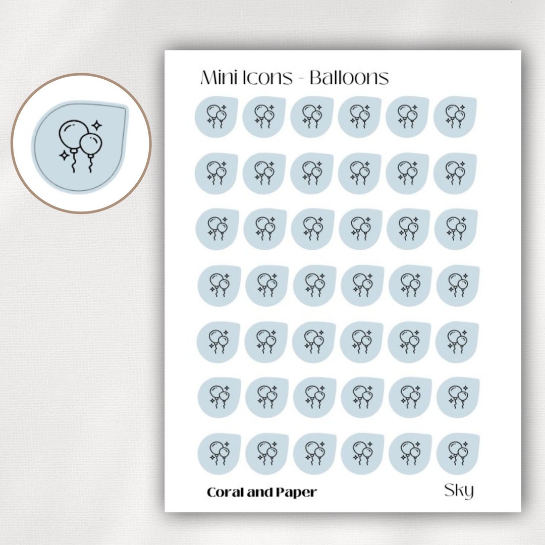 BALLOONS Mini Icon Stickers Minimalist Planner Stickers Functional ...