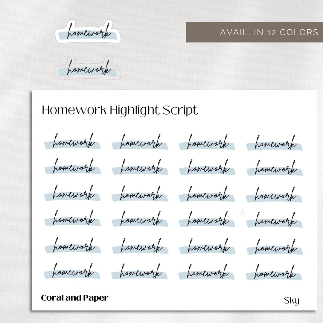 HOMEWORK HIGHLIGHT Script Planner Stickers Minimalist Planning ...