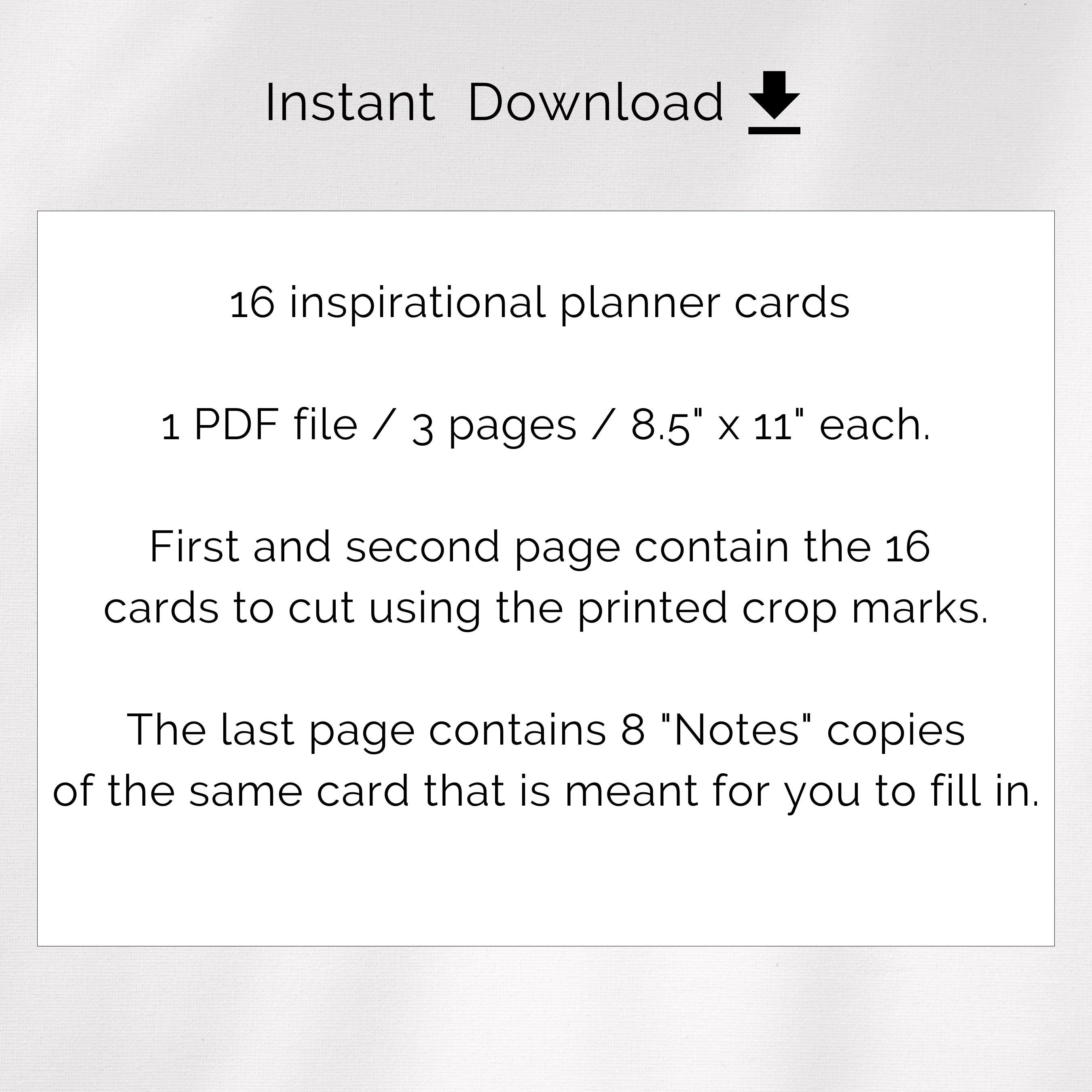 Printable Planner Cards, Inspirational Planner Pocket Cards, Minimal ...