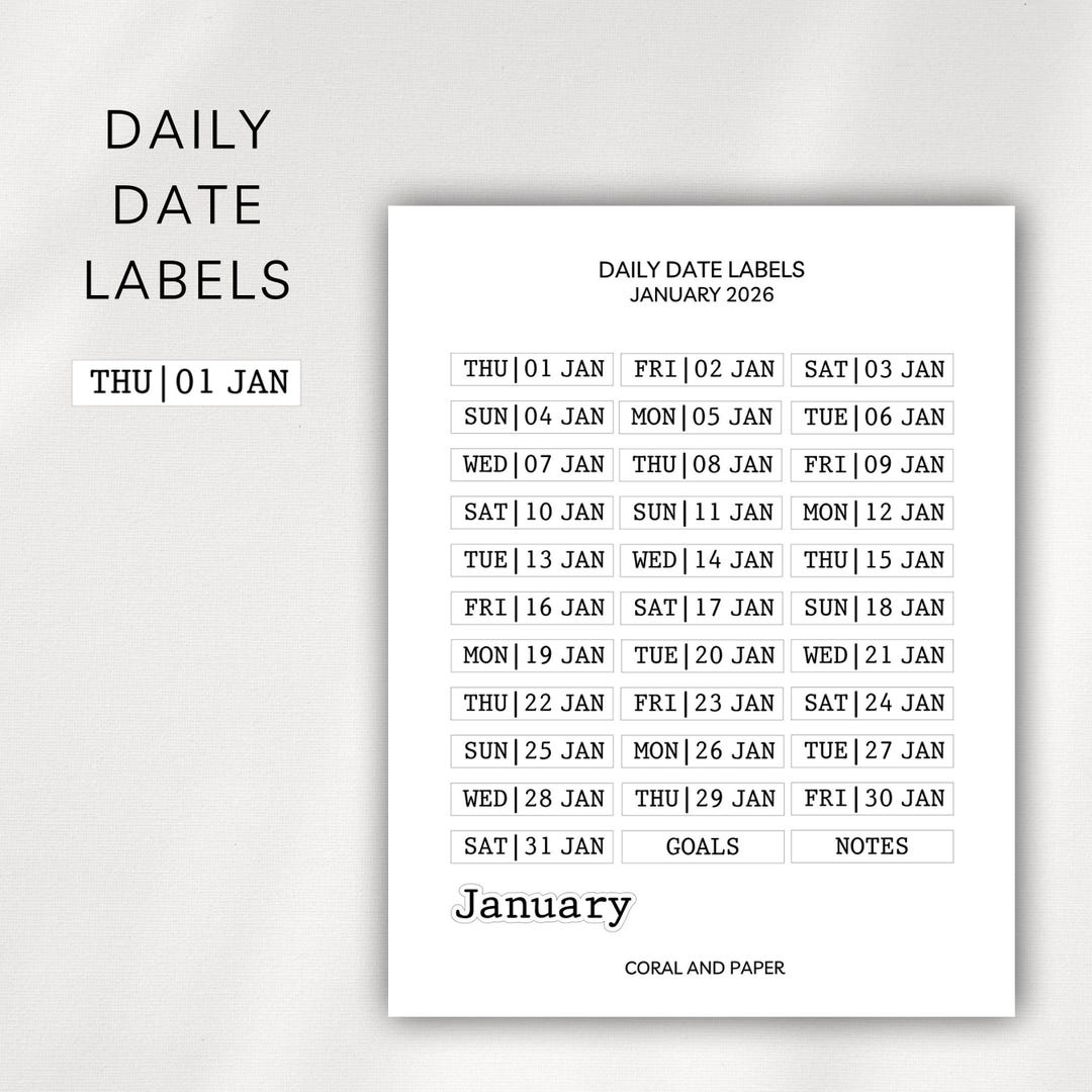 2026 Daily Date Stickers | Minimal Planner Labels | Short Date Tabs ...