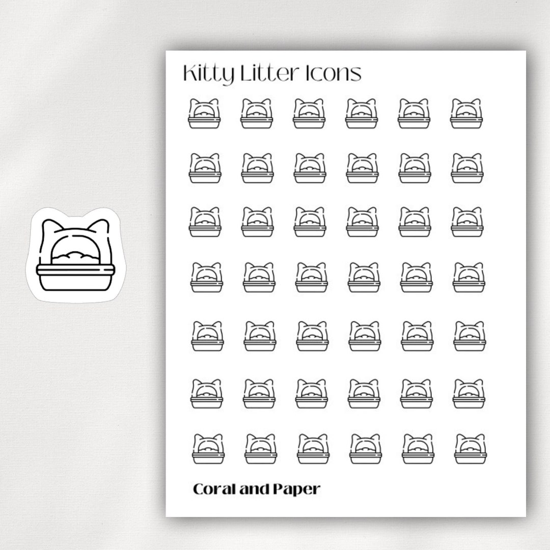 Kitty Litter Mini Icon Stickers | Cat Care Planner Stickers | Tiny ...