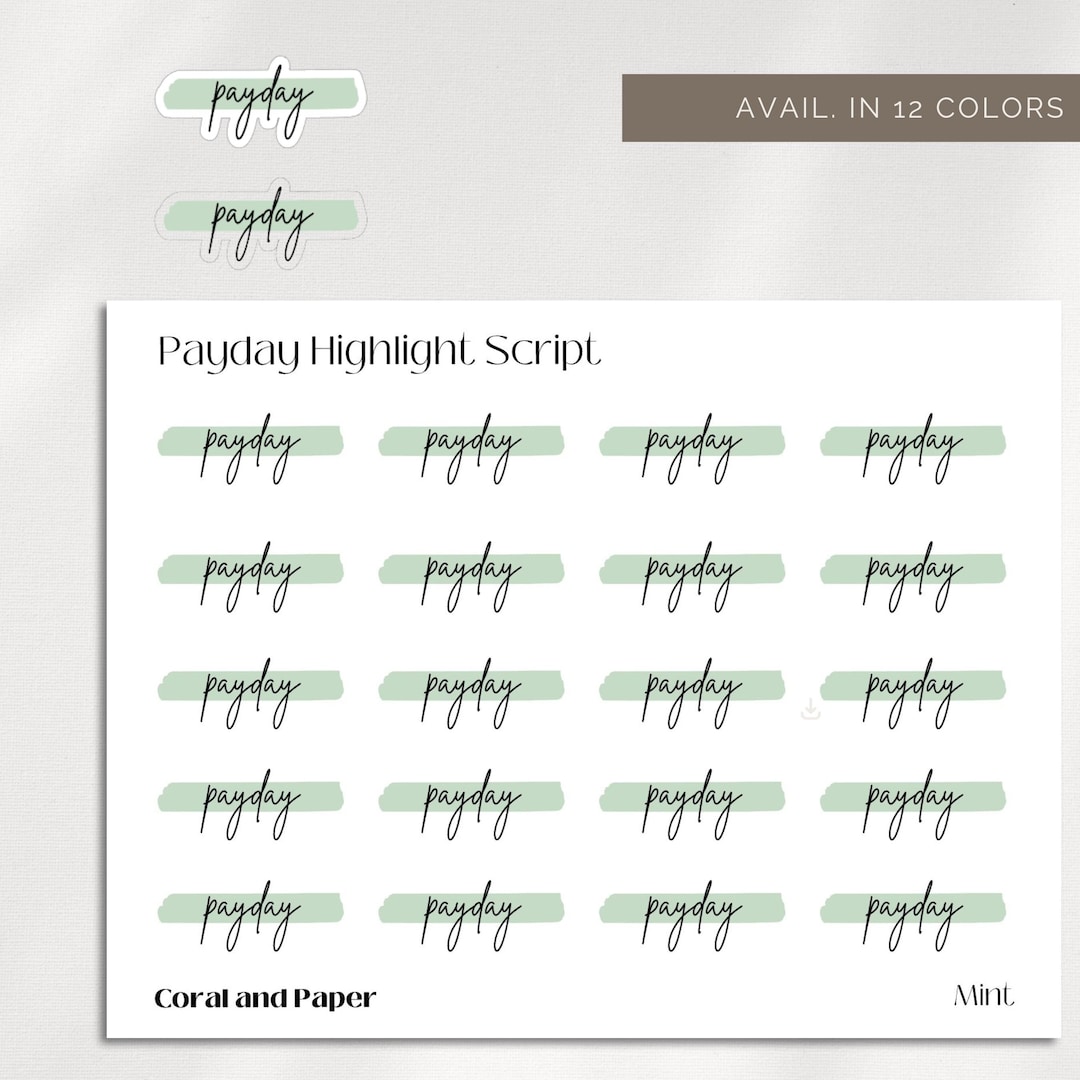 PAYDAY SCRIPT HIGHLIGHT Script Planner Stickers Minimalist Planning functional Planner Stickers ...