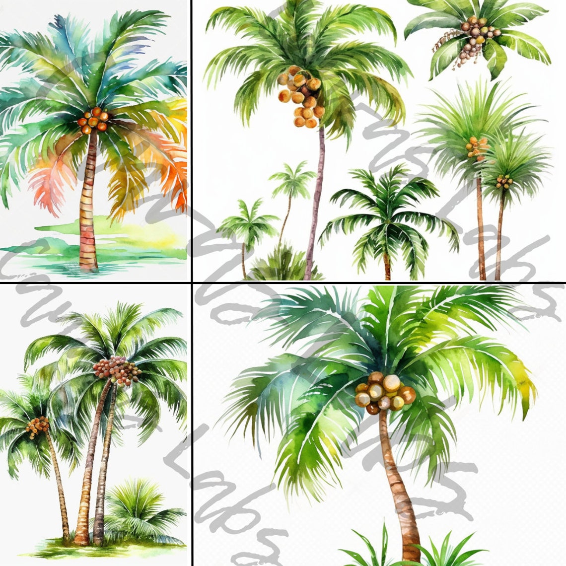 Watercolor Tropical Palm Tree Clip Art Island Palm Tree Clip Art Summer ...