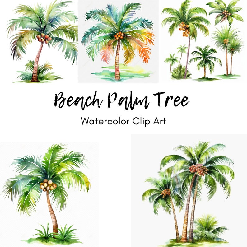 Watercolor Tropical Palm Tree Clip Art Island Palm Tree Clip Art Summer ...