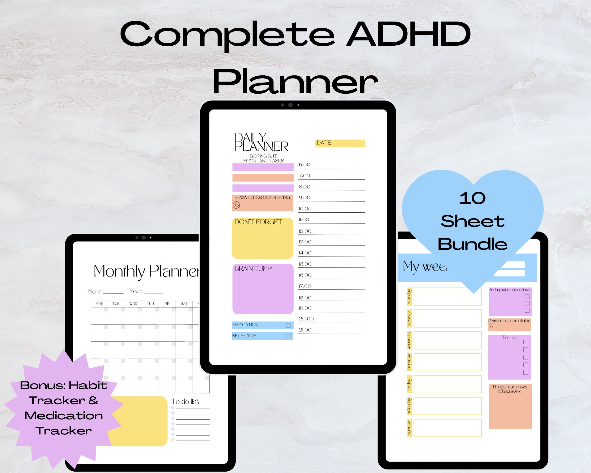 ADHD Planner Adult, Adhd Planner Print, Adhd Plan, Adhd Daily Planner ...
