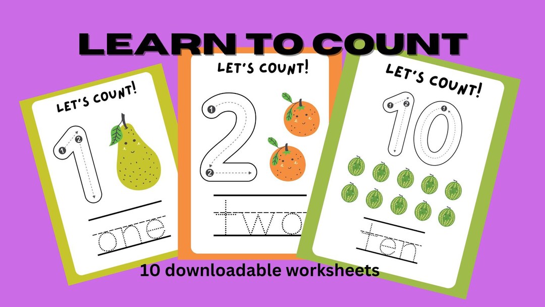 Learn to Count! Traceable Numbers 1-10. 10 Printable Worksheets - Etsy