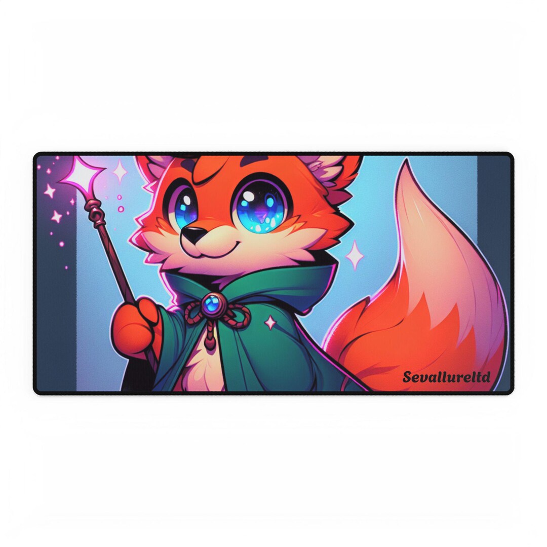 Cute Fox Wizard Desk Mat Gaming Mouse Pad, Office Decor, Animal Lover ...
