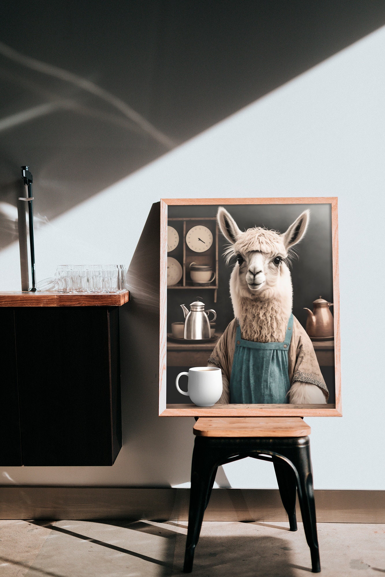 Vintage Style Artwork of Llama Barista, Digital Download, Llama With ...