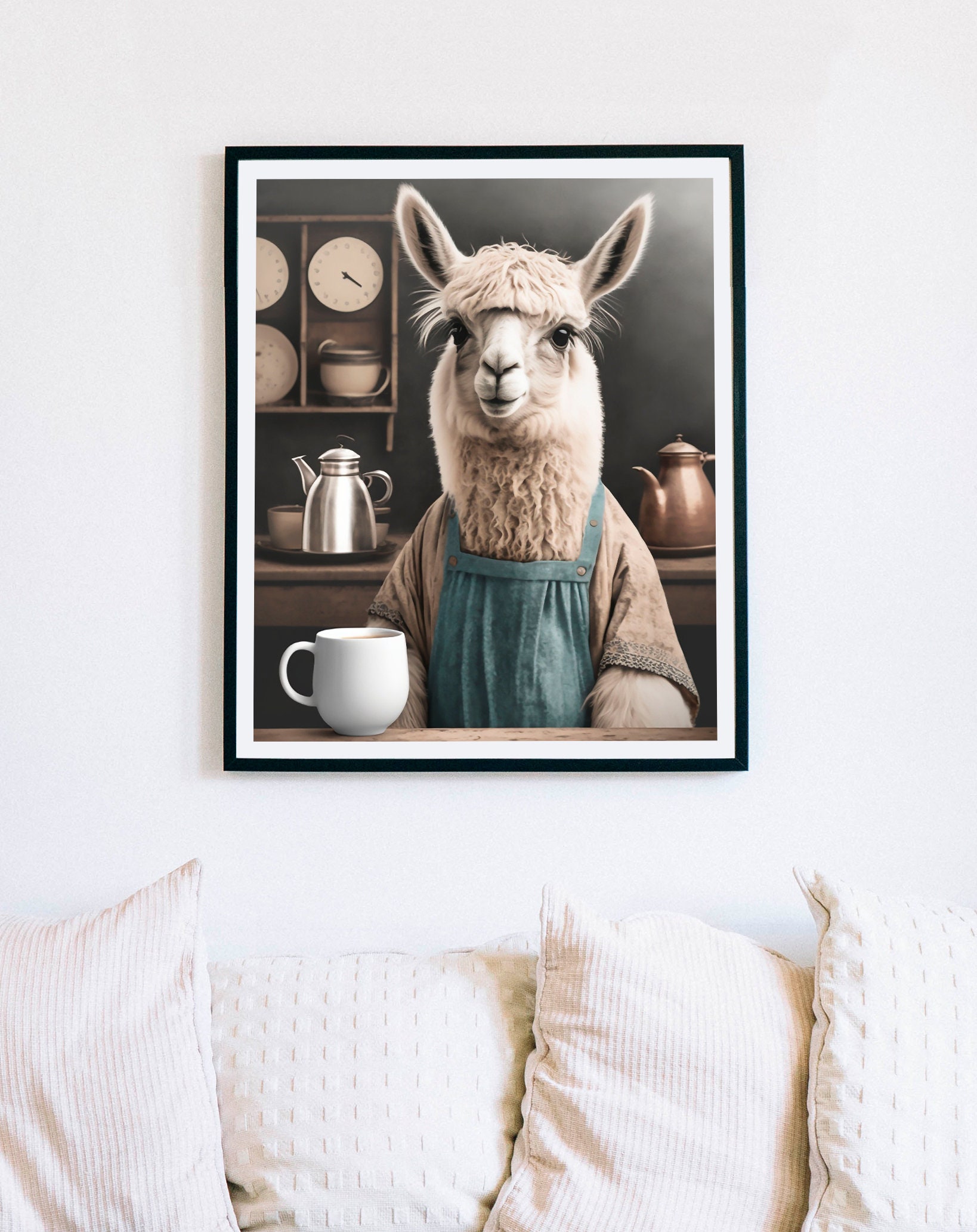 Vintage Style Artwork of Llama Barista, Digital Download, Llama With ...
