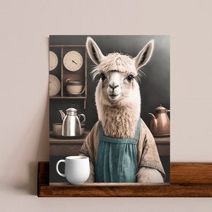Vintage Style Artwork of Llama Barista, Digital Download, Llama With ...