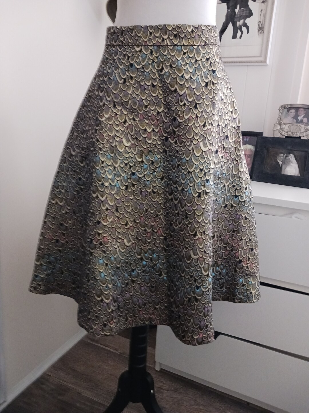 NWT Modcloth Dragon Scale Skirt With Pockets. Size 8 Medium Gold a Line ...